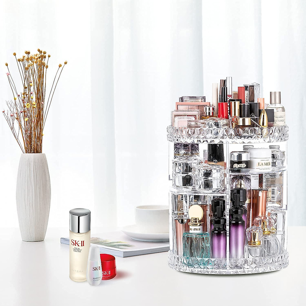 360 Degree Rotating Makeup Organizer, 7 Layers Adjustable Makeup Storage Organizer Box for Lipstick and Brushes, Large Capacity Acrylic Cosmetic Display Cases for Dresser and Bathroom1