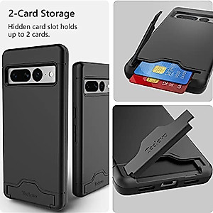 Teelevo Google Pixel 7 Pro Wallet Case - Dual Layer, Card Slot, Kickstand, Black