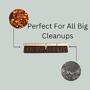 Bristles 4218 18” Outdoor Push Broom Head – Heavy Duty Hardwood Block, Rough Surface Stiff Palmyra Fibers, Brown