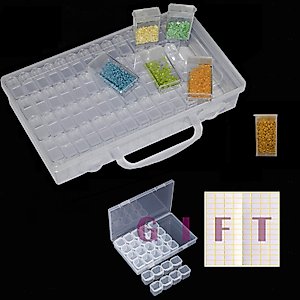 64 Grids Diamond Painting Drill Storage Container, Beads Organizer Storage Case with 28 grids plastic box and Label (64 Slots)