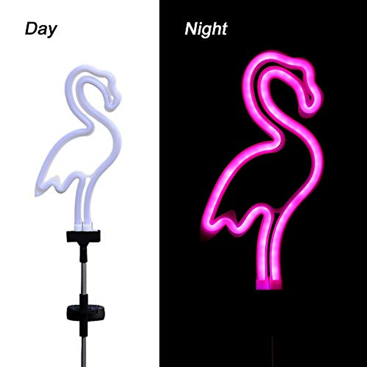Flamingo Solar Garden Stake Lights, [Set of 2] Outdoor Solar Pathway Light for Lawn Patio Yard Walkway, Neon Pink Lighting (29.5" Height)
