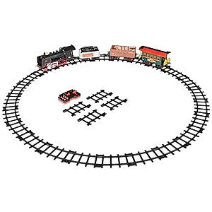 Amazon Basics Remote Control Steam Engine Hobby Train Set with Tender and Gondola and Caboose Smoking, working light and realistic sounds Age 3 or up Perfect for Kids, Multicolor