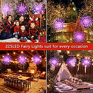 Fairy Lights Battery Operated Wire Lights,225 LED DIY 8 Modes Dimmable Lights with Remote Control, Waterproof Decorative Hanging Starburst Lights for Christmas, Home, Patio, Indoor Outdoor Decoration