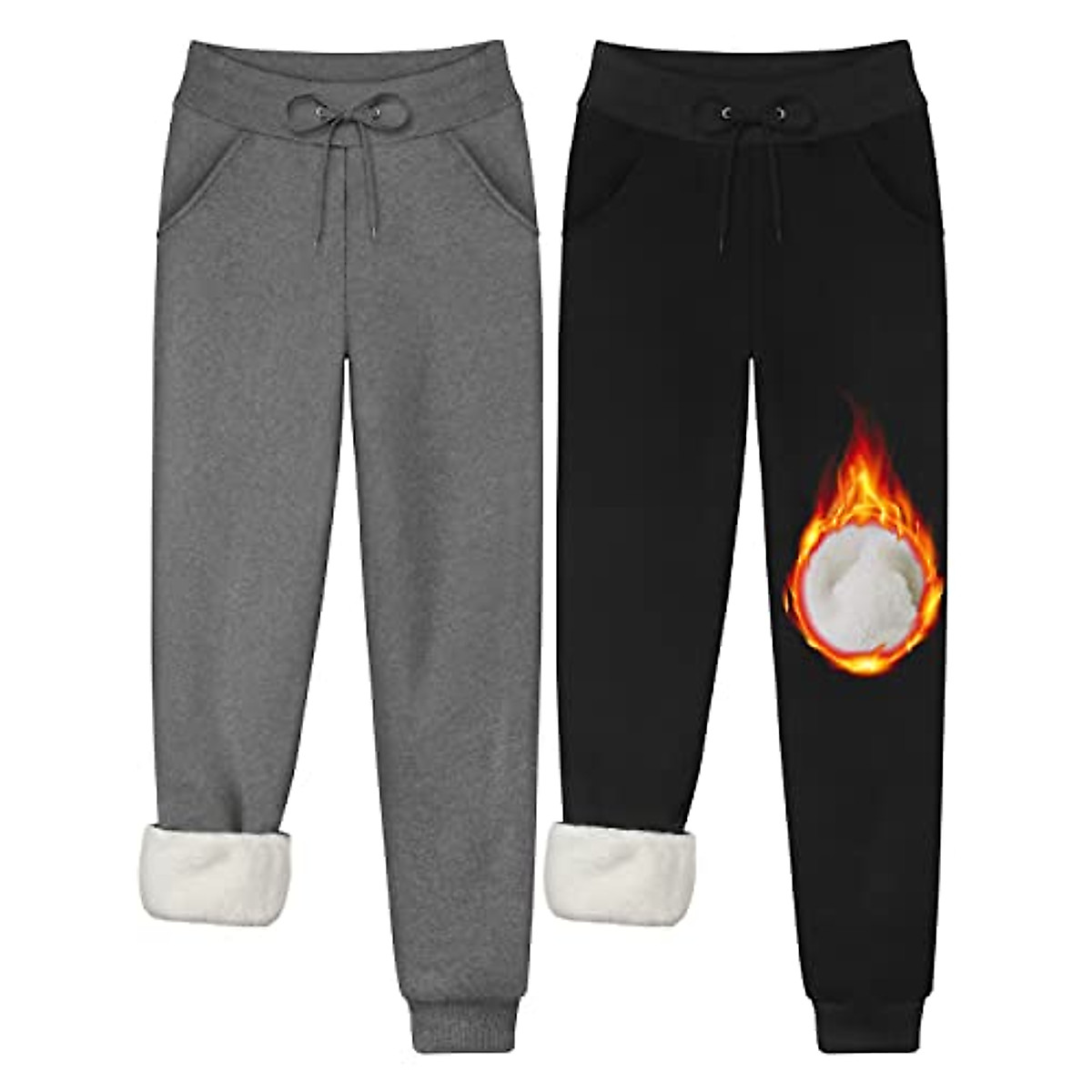 URATOT 2 Pack Women's Sherpa Lined Sweatpants with Pockets Winter Warm Jogger Sweatpants Athletic Fleece Lined Pants Black, Dark Grey