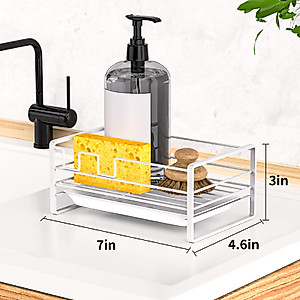 Azureblue Sponge Holder for Kitchen Sink, Kitchen Sink Caddy Organizer, Kitchen Sink Sponge Caddy, Dish Soap Brush Holder with Removable Drip Tray, Instant Dry Kitchen Sink Accessories, Black