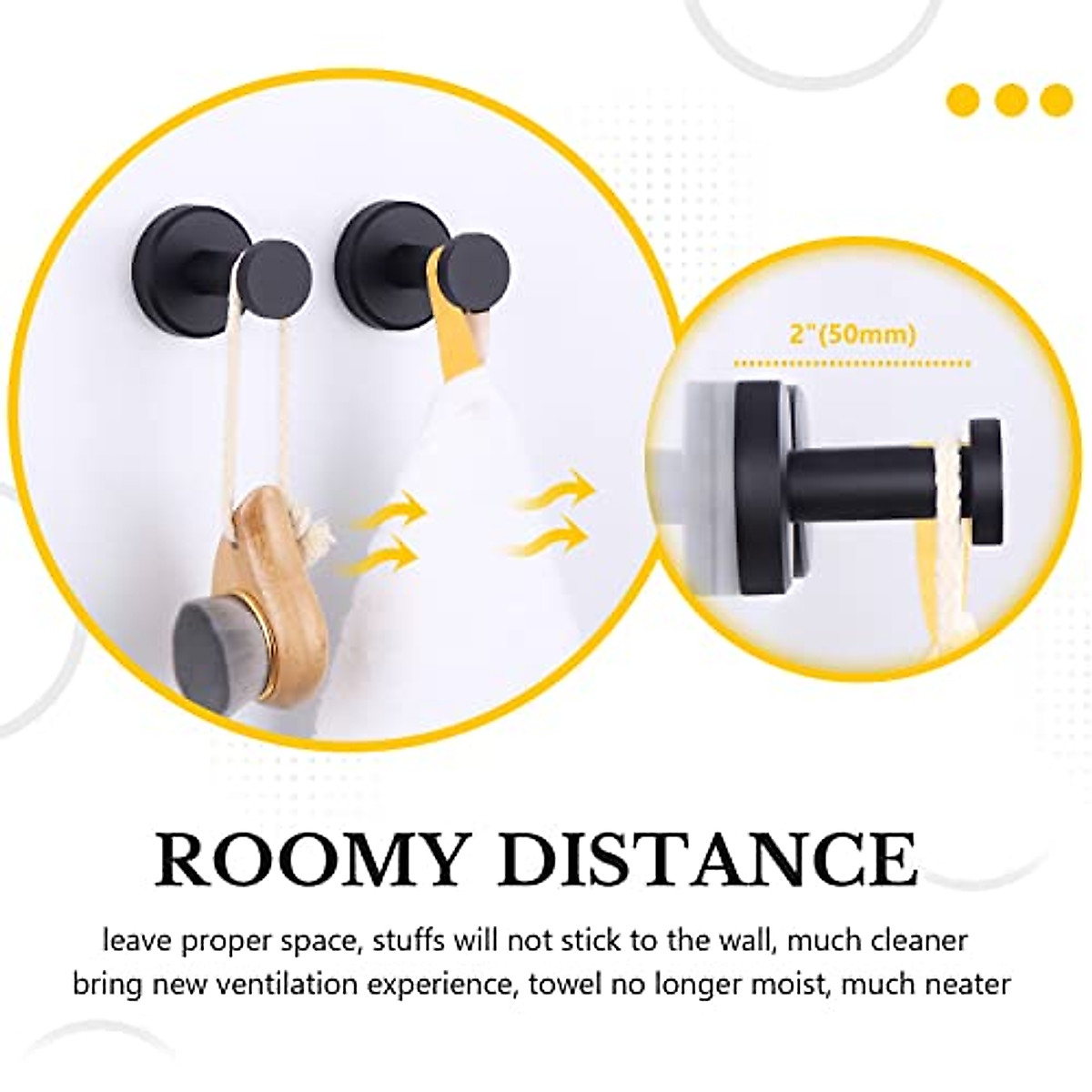 APLusee Bathroom Towel Hook 2 Pack, Stainless Steel Round Coat Robe Hanger, Contemporary Decorative Toilet Kitchen Clothes Wall Holder (Matte Black)