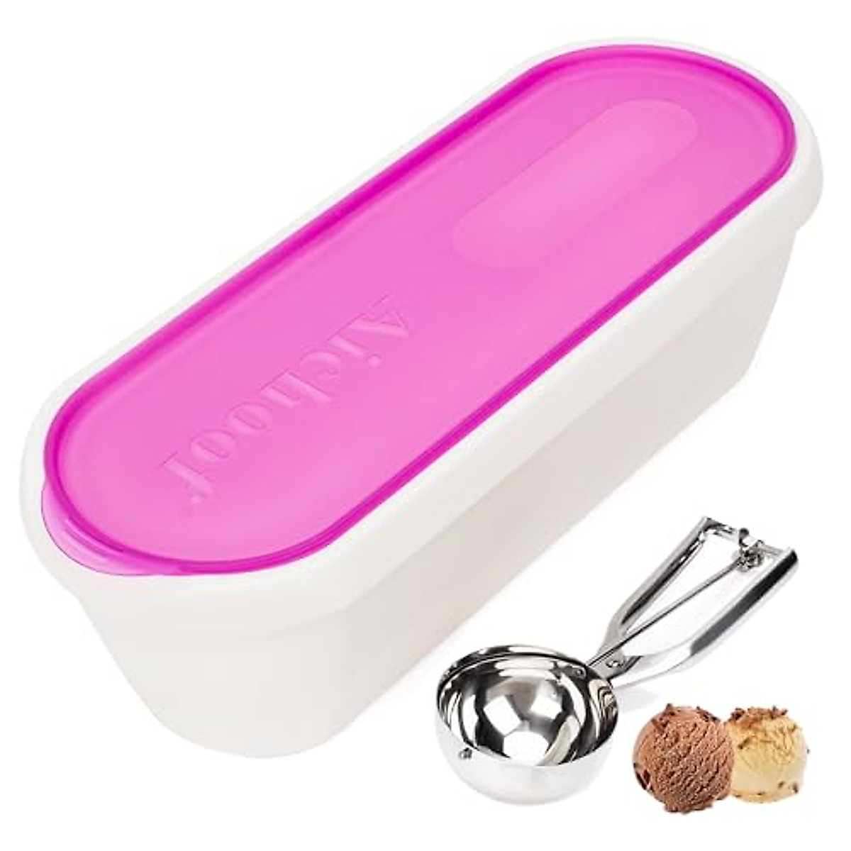 2 Quart Large Ice Cream Container with Lid and Stainless Steel Scoop, Double layer Freezer Storage Container Tub for sorbet and frozen yogurt or gelato, BPA FREE, Dishwasher Safe-Purple Lid