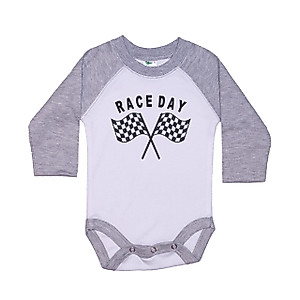 Ebenezer Fire Motocross Onesie/Race Day/Baby Nascar Outfit/Unisex Raglan Bodysuit (3-6M, GREY)