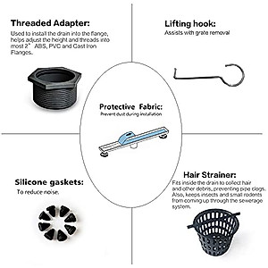 Neodrain 6-Inch Square Shower Drain with Removable Quadrato Pattern Grate,Brushed 304 Stainless Steel, with Watermark&CUPC Certified,Black