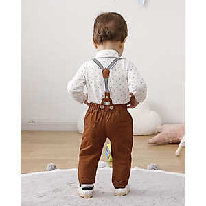 ZOEREA Baby Boy Suit Clothes Set Infant Tuxedo Long Sleeve Gentleman Outfits+Suspender Pants+Bowtie+Beret Hat 6-12 Months