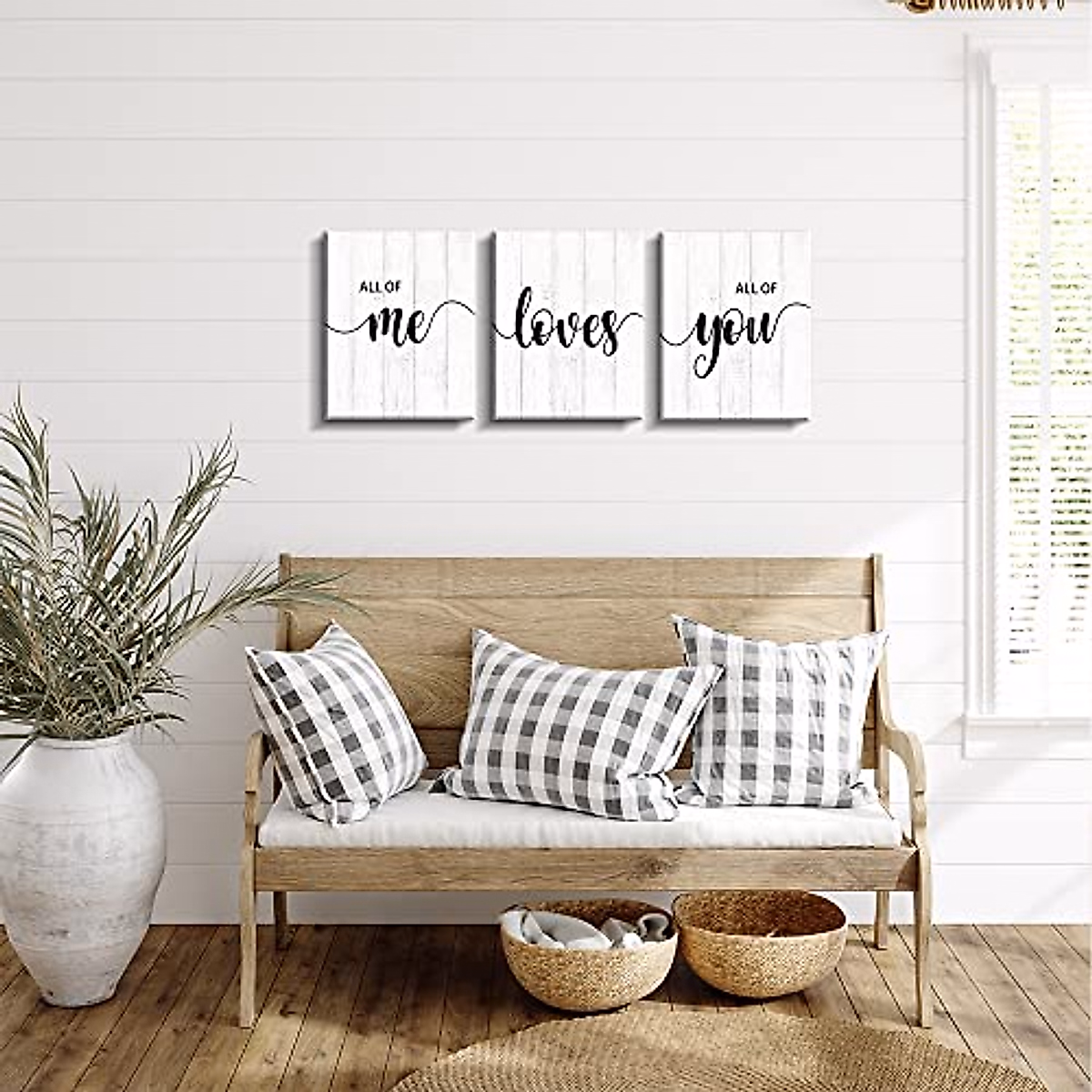 Creoate Wrapped Canvas Art - All of Me Loves All of You Wall Decor, Print Quote Artwork Bedroom Above Bed Home Decoration, Minimalist Wall Art, White, Small but Cute, 8x12 Inch x3pcs