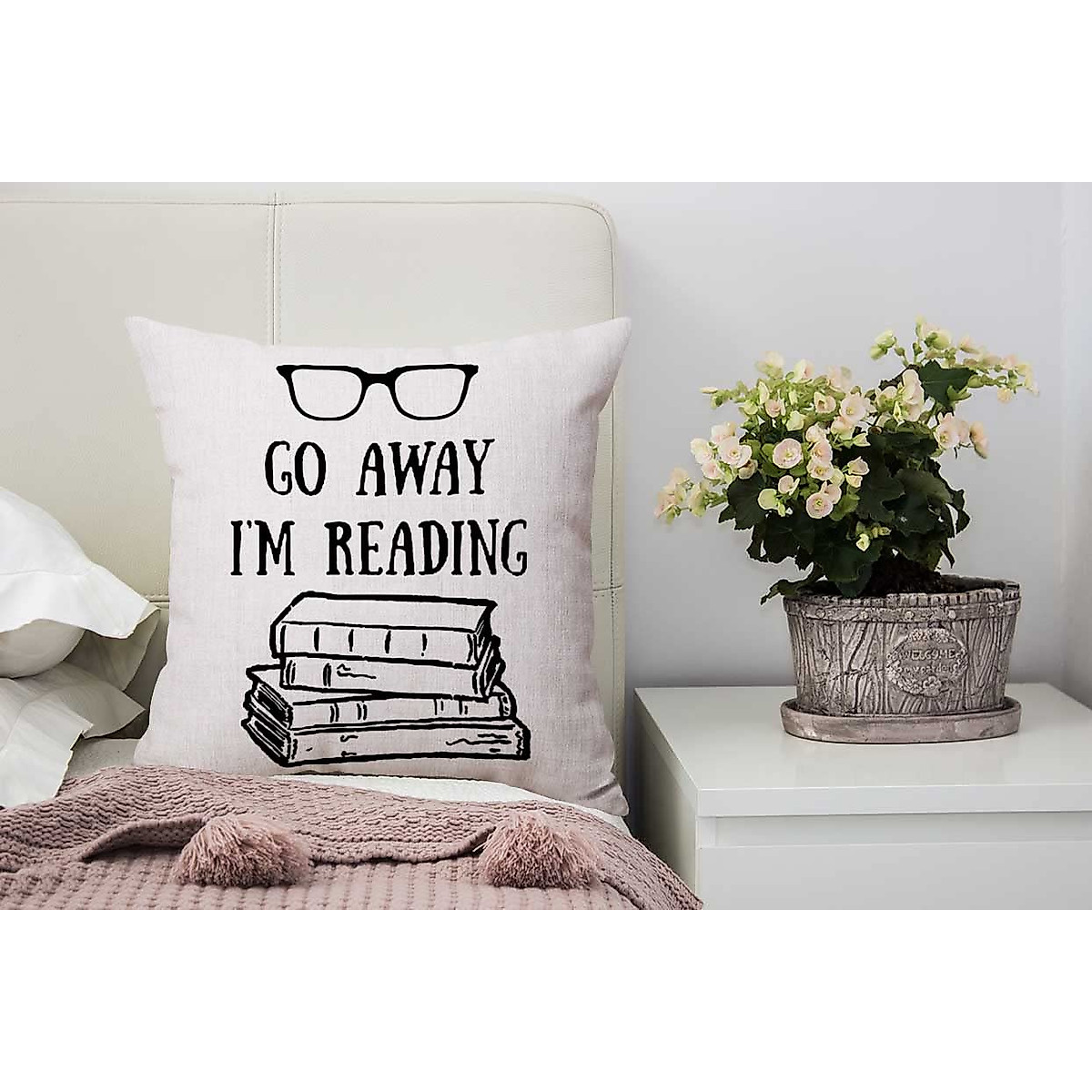 Decorative Throw Pillow Cover Book Lover Reading Books Club Librarian Black Glasses Go Away I'm Reading Cotton Linen Throw Pillow Case Cushion Cover Home Décor Sofa Decorative Pillow 16 X 16 Inch