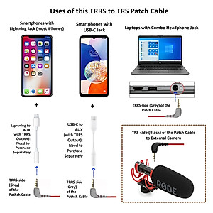 3.5mm TRS to TRRS Microphone Patch Cable Mic Cord Compatible with iPhone, Smartphone, Tablets for Rode SC7, VideoMic, VideoMicro Go, BOYA & Other External Mic (Please Read Details/Instruction Below)