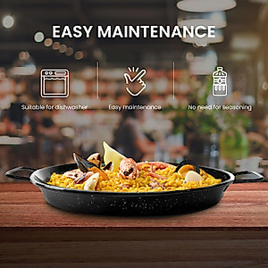 Machika Enameled Steel Nonstick Paella Pan, 17 in, Induction Compatible, 5 Servings, Ideal for Restaurants, Catering, Events