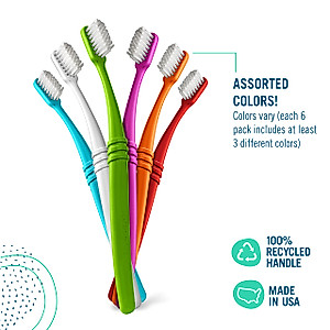 Preserve Eco Friendly Adult Toothbrushes, Made in The USA from Recycled Plastic, Ultra Soft Bristles, Paperboard Package, Colors Vary, 6 Count (Medium)