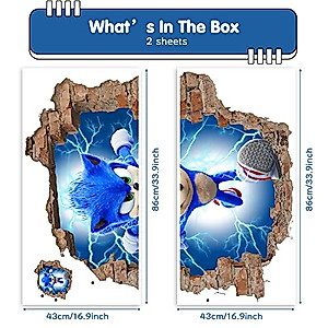 Kids 3D Cartoon Sonic Wall Decal Peel and Stick Removable Cute Stickers for Sonic Boys Girls Room Nursery Wall Decor Decals Kids Sonic Themed Room Stickers