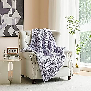 clootess Chunky Knit Blanket Chenille Throw - 100% Hand Knit with Jumbo Chenille Yarn Soft Cozy for Sofa Bed Home Decor (Grey 24x40 in)