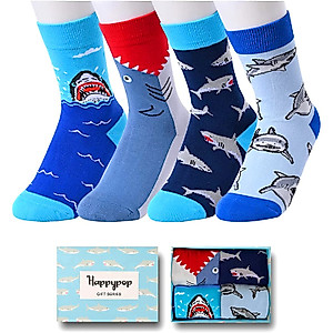 HAPPYPOP Crazy Kids Socks Fun Socks for Boys, Kids Boys Socks Childrens Socks Shark Gifts Shark Socks for Kids Boys 7-10 Years