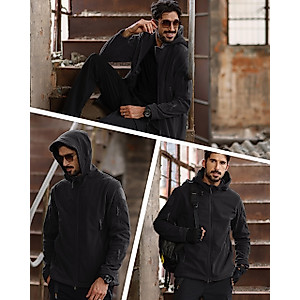 MAGCOMSEN Hoodies for Men Fleece Lined Tactical Jackets Mens Fleece Jackets Work Jacket Mens Jacket Outdoor Black XL