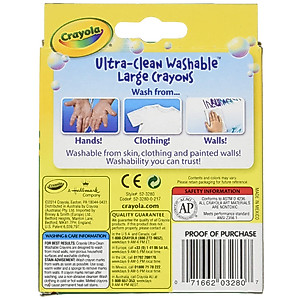 Crayola Washable Crayons, Large, 8 Colors/Box (52-3280) (4 Pack)