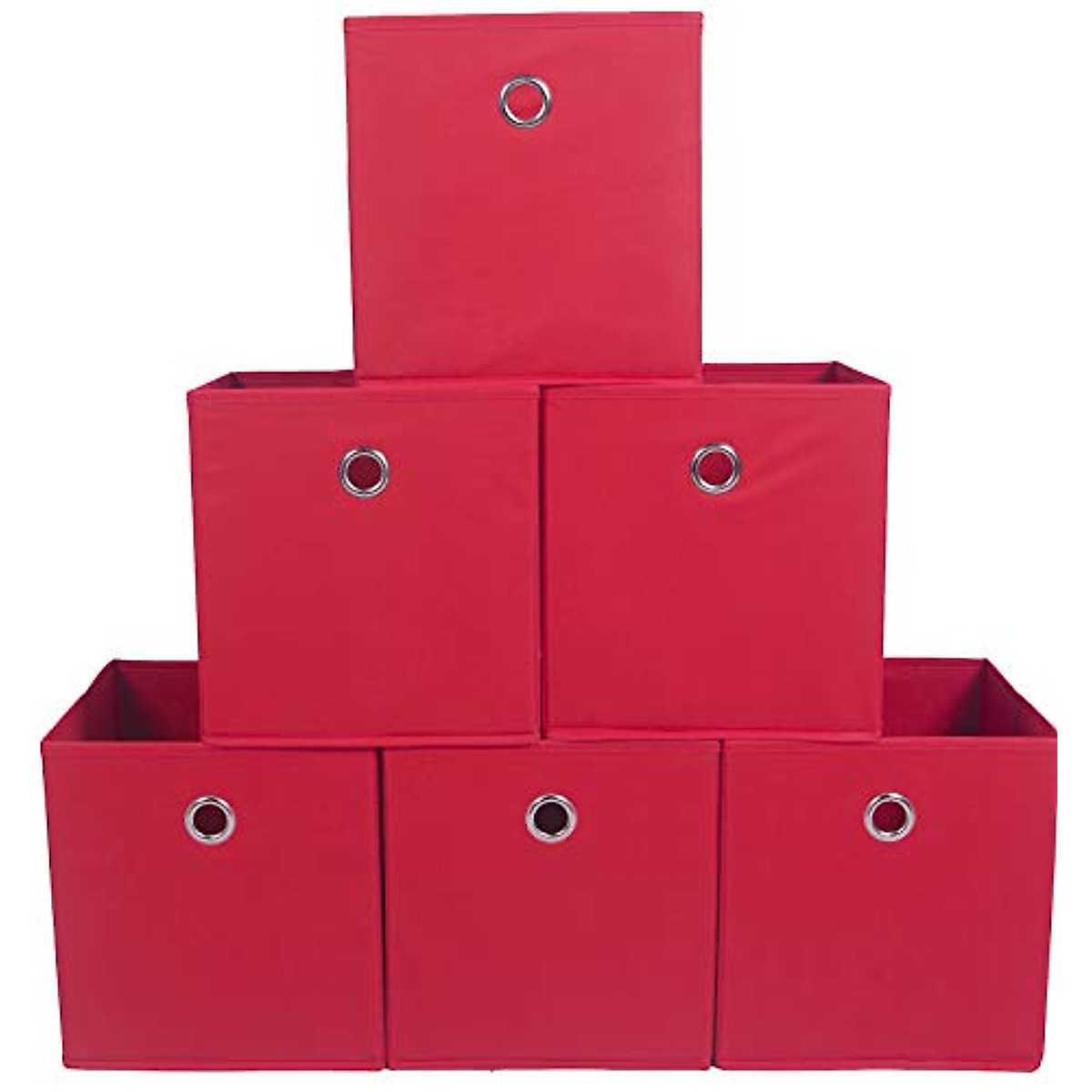 Amborido Storage Cubes Foldable Drawers Office Toys Room Organizer Cubby Clothes Fabric Kids Bins 6 Pack (Red)