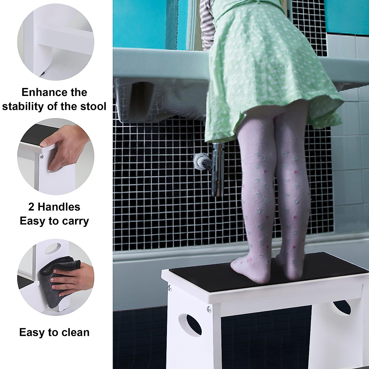 Kids Step Stool White Stepping Stool 2 Step Stools for Toddlers Bathroom Kitchen Counter Sink Wooden Step Stool Portable Baby Childrens Wood Toddler Foot Bed Step Stool Kids Potty Training Stool