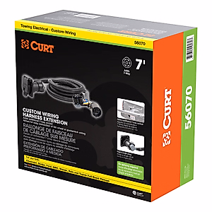 CURT 56070 7-Foot Vehicle-Side Truck Bed 7-Pin Trailer Wiring Harness Extension, Select Chevrolet, Dodge, Ford, GMC, Nissan, Ram, Toyota , black