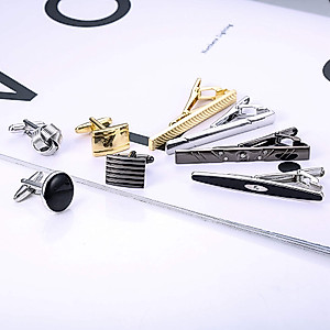 YADOCA Men's Cufflinks and Tie Clips Set Necktie Tie Bar Clips Business Shirts Wedding Tuxedo Cufflinks with Box Silver-Tone Gold-Tone Black