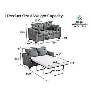 LINSY HOME Pull Out Sofa Bed, 2-in-1 Convertible Sleeper Couch with Memory Foam Mattress, Two Seat Loveseat Sleeper Sofa Bed for Living Room, Dark Grey, Full Size