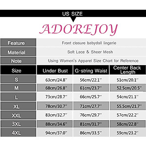 ADOREJOY Lingerie for Women Front Closure Babydoll Lace Chemise V Neck Mesh Sleepwear (Light Blue,L)