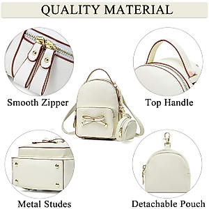 VASCHY Backpack Purse Cute Small Bow-knot Mini Backpack for Women with Detachable Coin Pouch Gift Beige