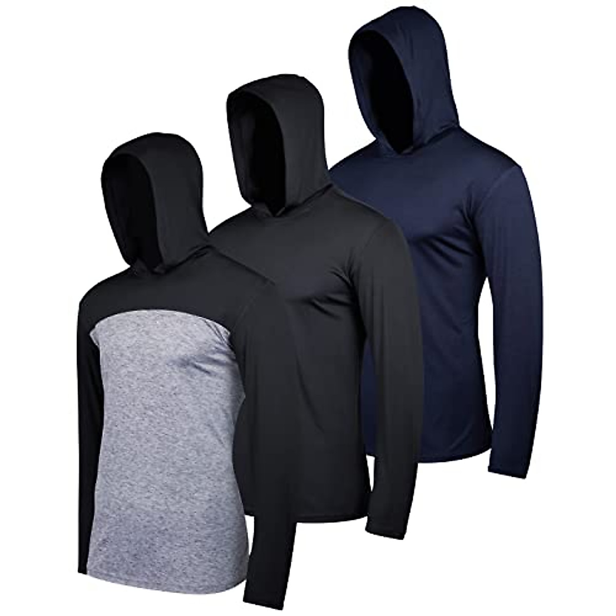 3 Pack: Men’s Quick Dry Fit Moisture Wicking Long Sleeve Active Athletic Hoodie Performance Hooded T Shirt Workout Running Fitness Gym Sports Casual Sweatshirt UPF 50 Outdoor Hiking-Set 1, X-Large