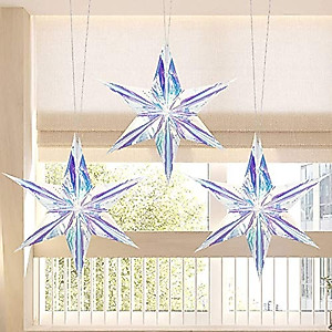 IGUO 6Pcs Paper Star Lantern Party Decorations,3D Handmade Paper Star Garland Frozen Theme for Bridal Shower Snow or Sea Theme Birthday Wedding
