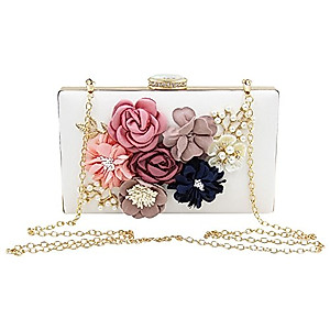 Soaying Women Clutch Purses and Handbags for Women Wedding Prom Party, White