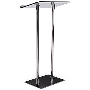 Displays2go Simple Steel Lecterns, Black Poles, Acrylic Top – Frosted Gray (LECTBLK2PL)