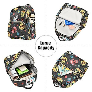 Yasala Halloween Women Backpack Sugar Skull Cute Flower Travel Bag Compact Daily Bag Diaper Bag