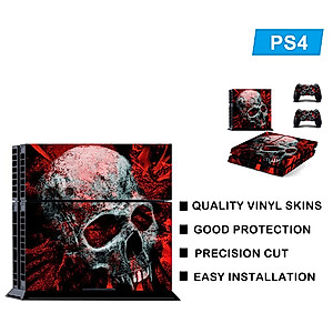 FOTTCZ Whole Body Vinyl Skin Sticker Decal Cover for PS4 Console and 2PCS Controllers Skins Ferocious Skull