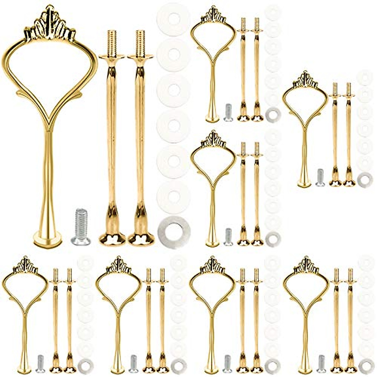 Kukiwhy 8 Set Tiered Tray Hardware for Cake Stand Mold Crown 3 Tier Cake Stand Fittings Hardware Holder for Wedding and party Making resin Cupcake Dessert Platter Serving Stand(Gold)