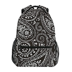 Backpack Daypack Casual Bag Paisley Mandala Black White Vintage Shoulder Rucksack