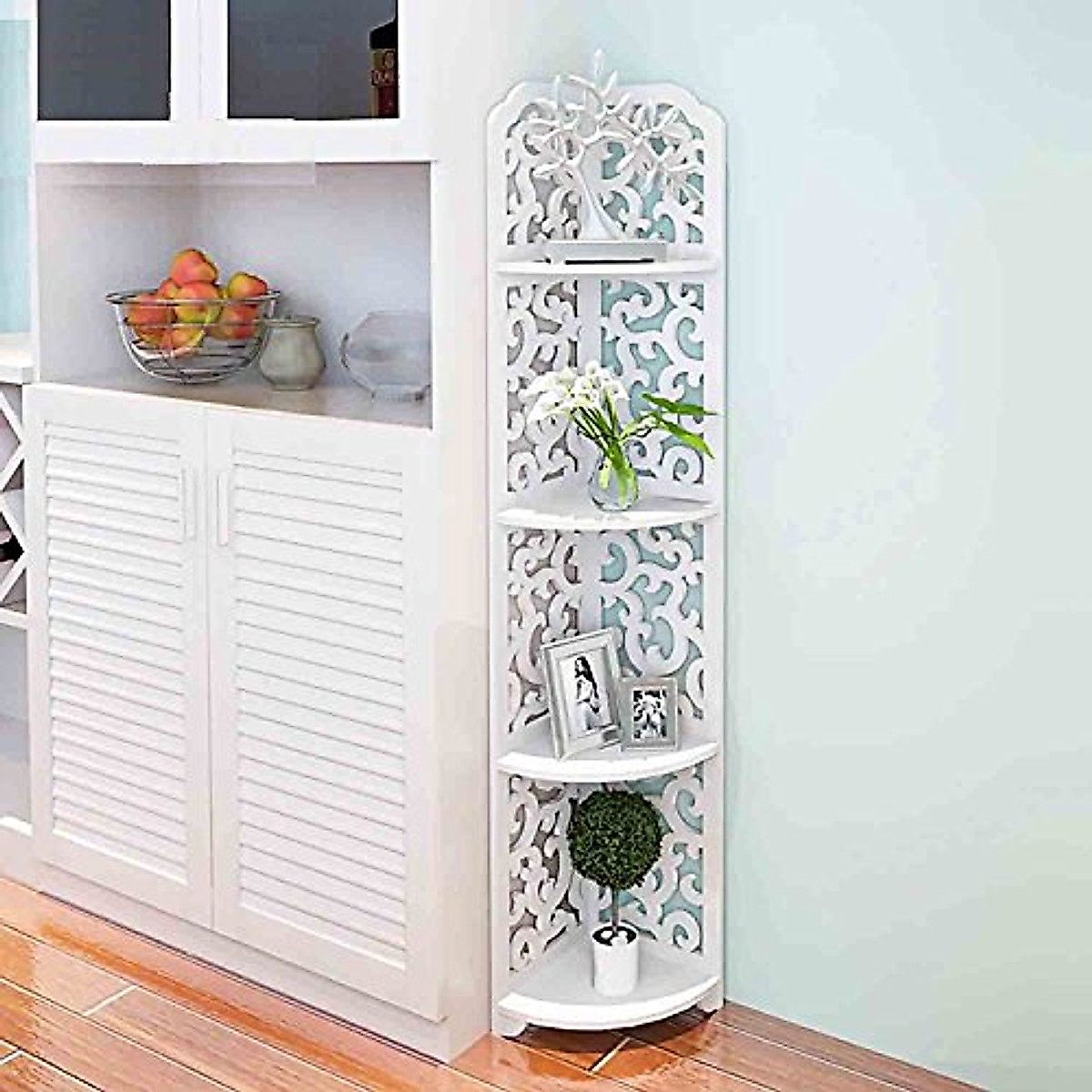 Jerry & Maggie - 4 Tier Storage Closet Organizer 1/4 Cylinder Deluxe Free Stand Shelving Shelves Rack Curve Cabinet - WPC White