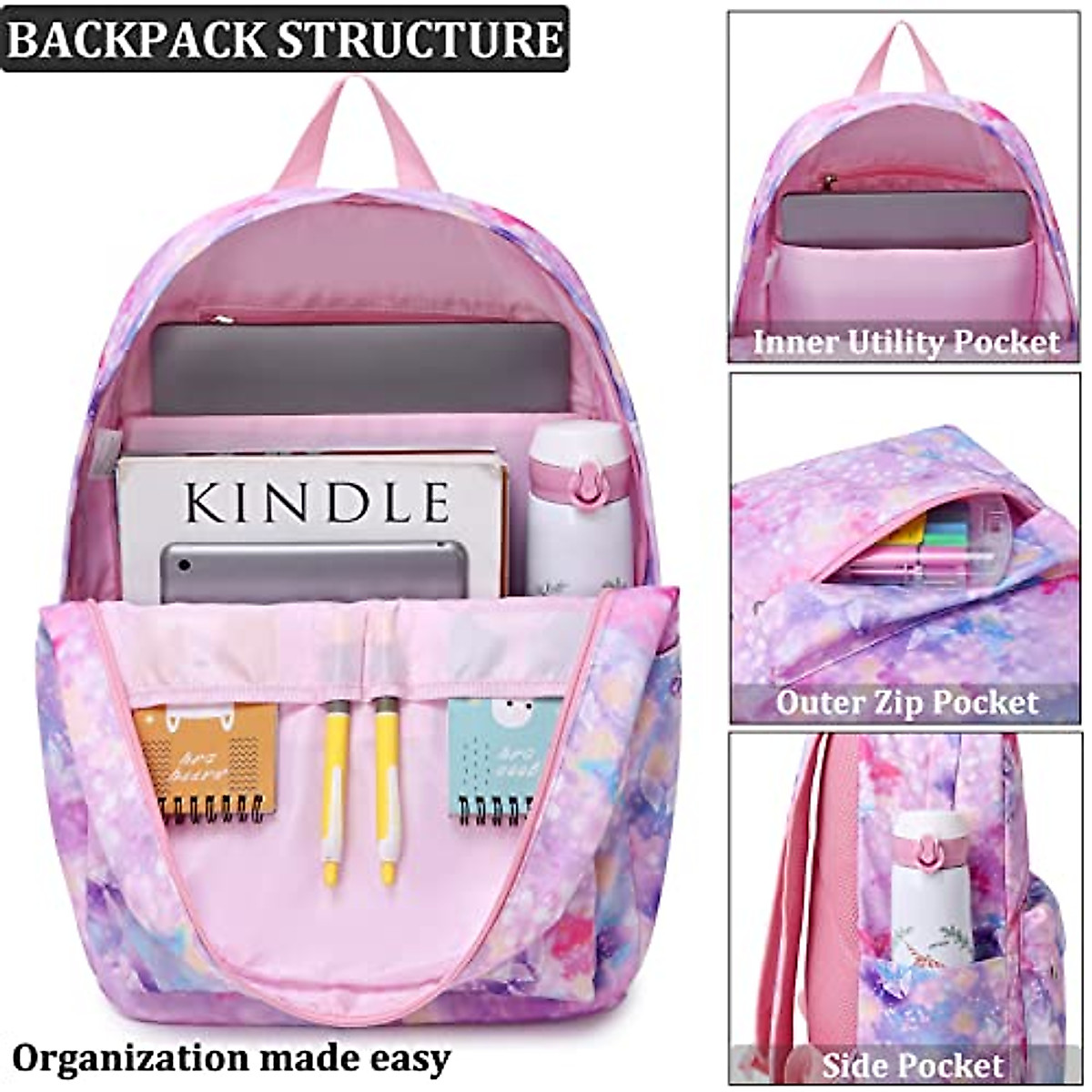 JIANYA School Backpack for Teen Girls School Bags Lightweight Kids Girls School Book Bags Backpacks Sets