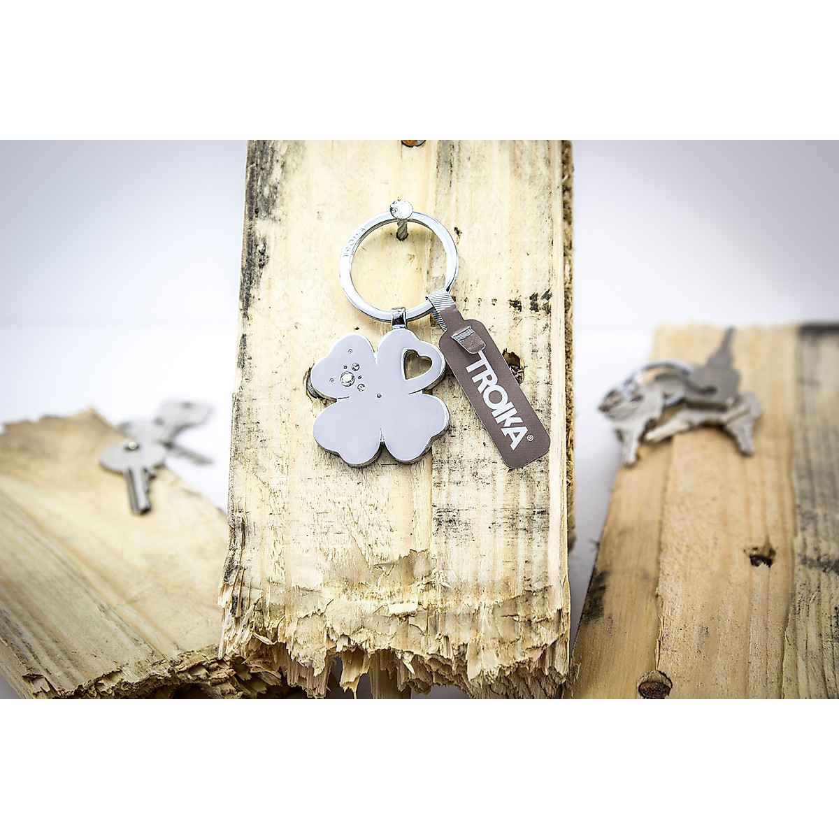 TROIKA Girls Best Friends "Clover" – KR9-30/CH – Keyring – Made with Swarovski® Elements – cast Metal– Shiny – Chrome Plated – Silver – TROIKA-Original