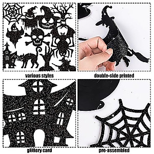 30 Pieces Halloween Hanging Swirls Decorations Halloween Hanging Ceiling Streamers Black Glitter Spooky Hanging Decorations for Halloween Party Haunted House Decor