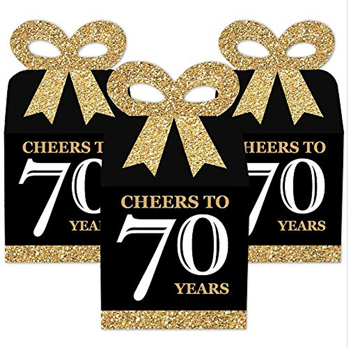 Big Dot of Happiness Adult 70th Birthday - Gold - Square Favor Gift Boxes - Birthday Party Bow Boxes - Set of 12