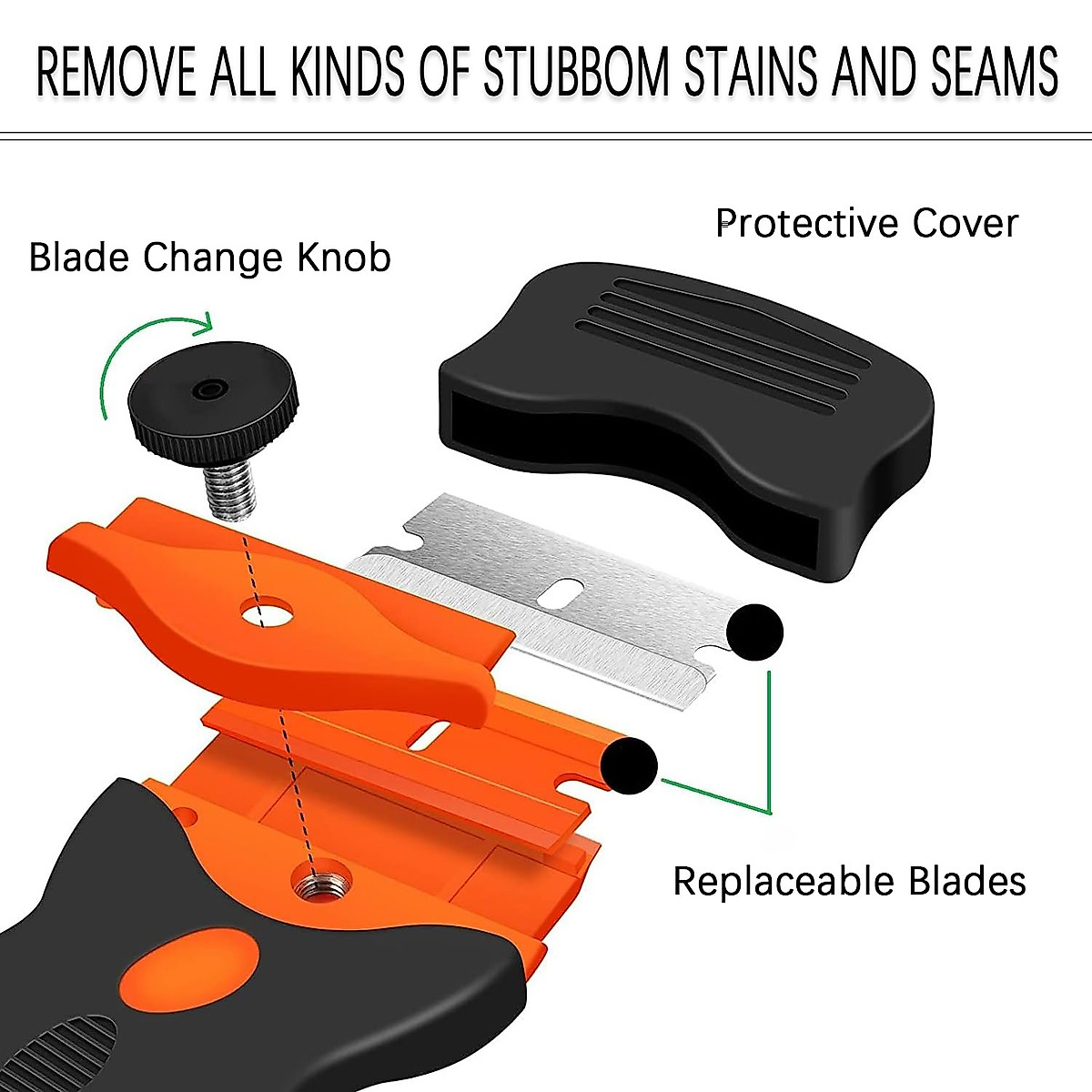 Razor Blade Scraper with 4 Metal and 4 Plastic Razor for Windows Decals Labels