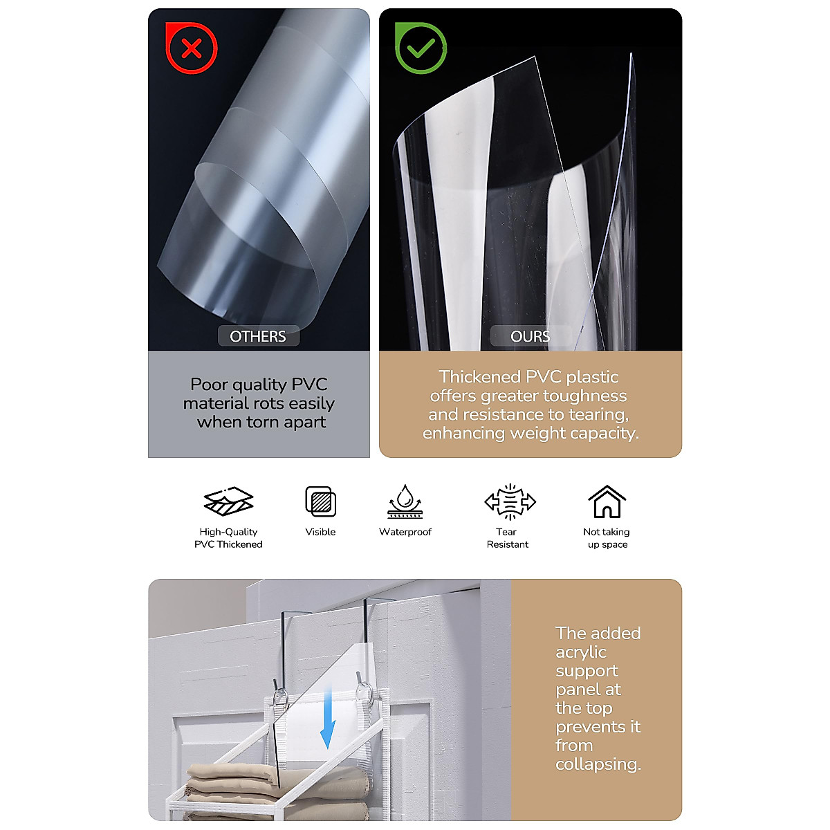 ALLTIDYUP Over The Door Hanging Pantry Organizer 7 Shelves, Clear Plastic Pockets Hat Racks for Baseball Caps, Large Capacity Storage for Closet, Bedroom, Bathroom, Office, Dorm Room Essentials