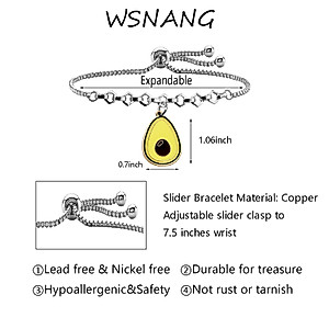 WSNANG Funny Avocado Slider Bracelet Avocado Jewelry Vegetarian Jewelry Gift for Avocado Lover (Silver Slider Bracelet)