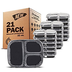 Freshware Meal Prep Containers [25 Pack] 3 Compartment with Lids, Food Storage Containers, Bento Box, Stackable, Microwave/Dishwasher Safe (32 oz)