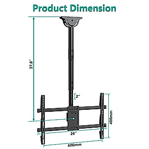WALI Ceiling TV Mount, Full Motion Adjustable TV Mount Bracket Fits Most Ultrawide LED, LCD, OLED 4K TVs 37 to 70 inch, up to 110lbs, VESA 600x400mm (CM3770), Black