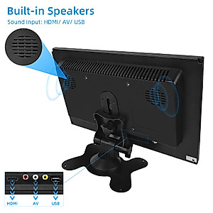 10.1 Inch Small Monitor, Raspberry Pi Monitor Built-in Speakers, Mini Monitor 1024 x 600, HDMI Monitor 60 Hz, 5ms, IPS Screen Display w/Remote Control, HDMI VGA AV BNC Input, Computer Monitor